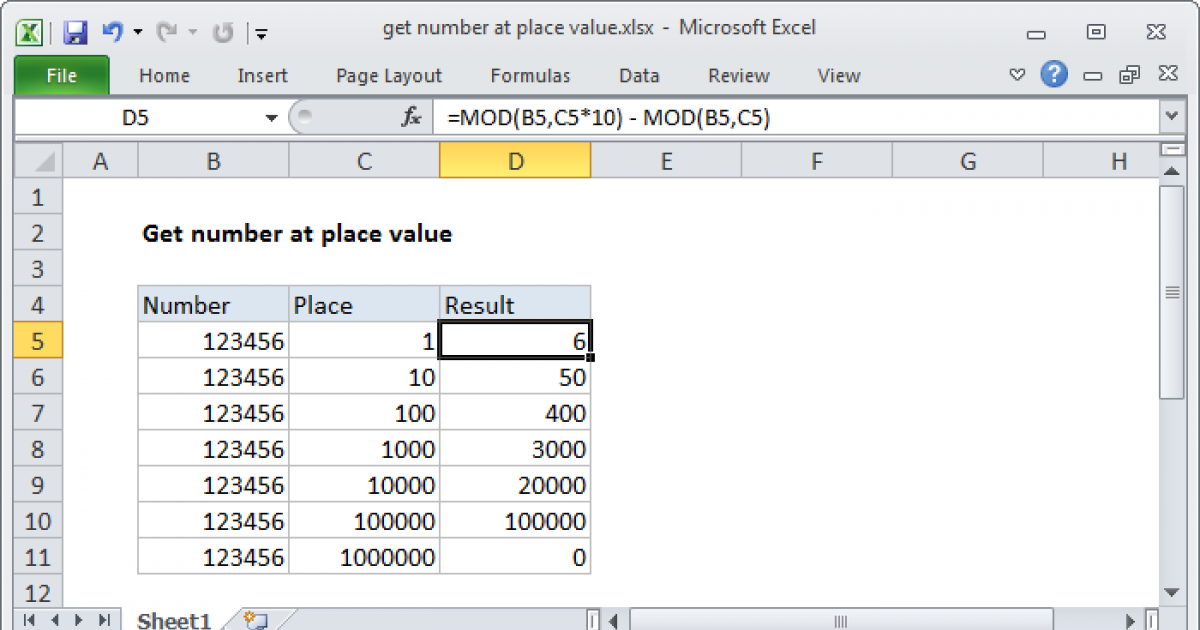 Get number at place value - Excel formula | Exceljet